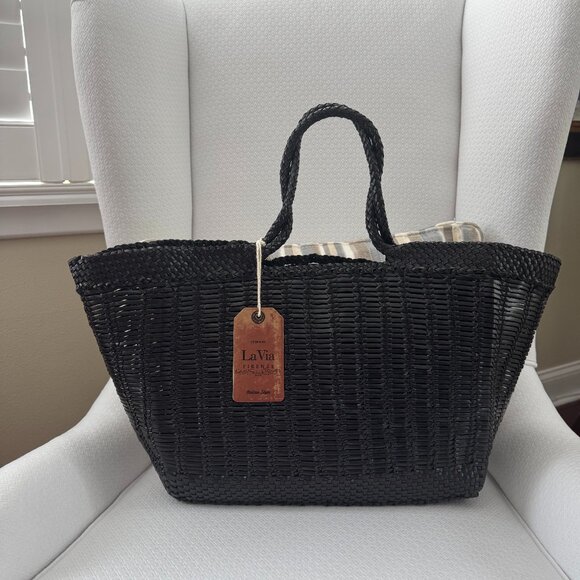 La Via | Bags | La Via Firenze Black Leather Woven Hobo Bag New With ...